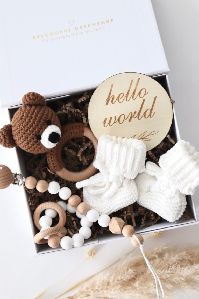 Coffret cadeau bébé blanc "Phoenix" ours noir - FleuropHOME